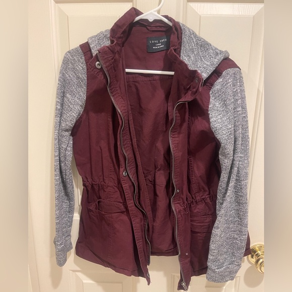 Love Tree | Jackets & Coats | Love Tree Womens Jacket Maroon Gray ...